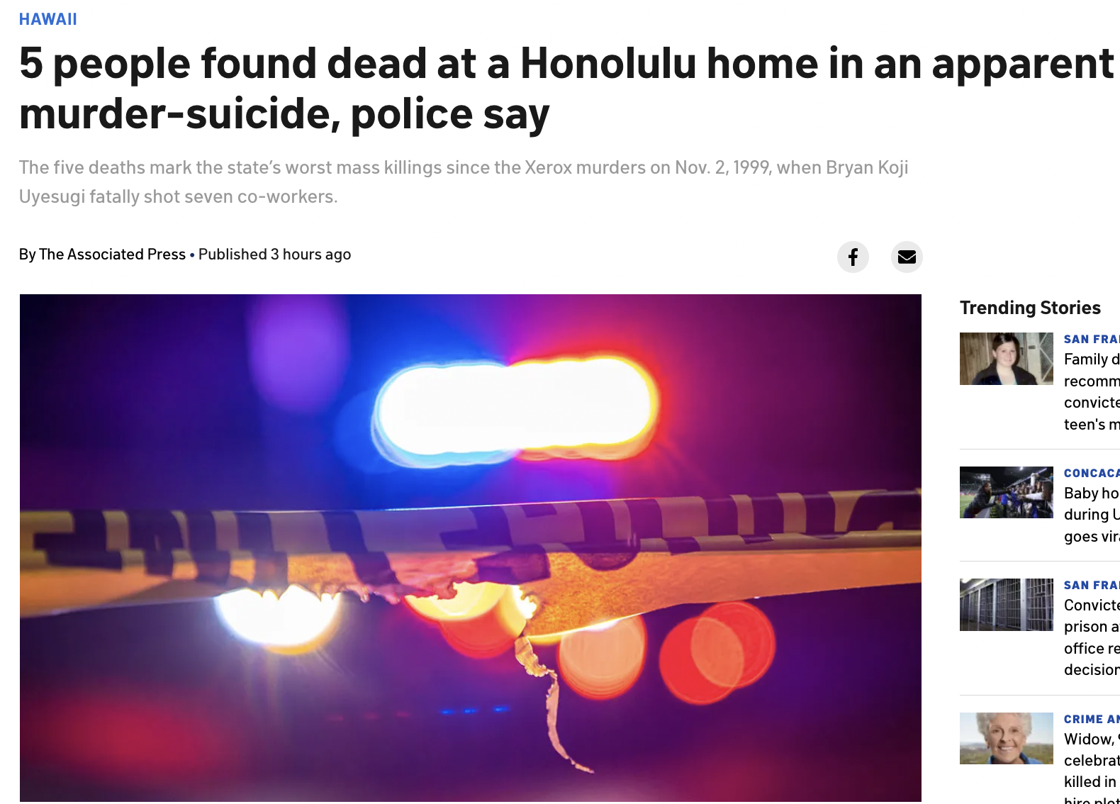 先谋杀后自杀：檀香山一住宅内5人死亡 | 八阕